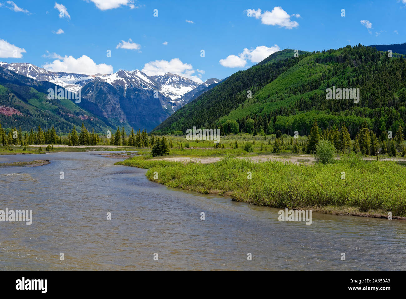 San Miguel River near Telluride, Colorado along the San Juan Skyway ...