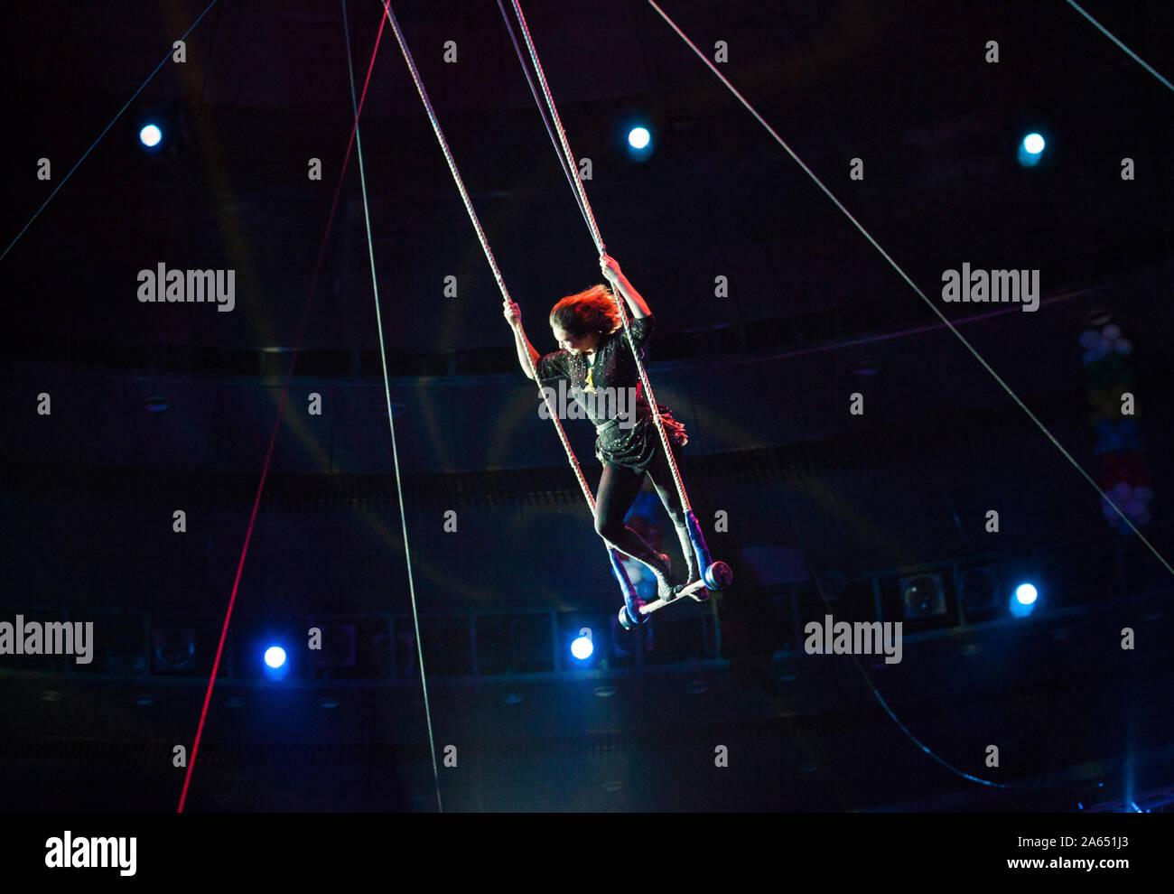 performance of air acrobats in the circus Stock Photo - Alamy