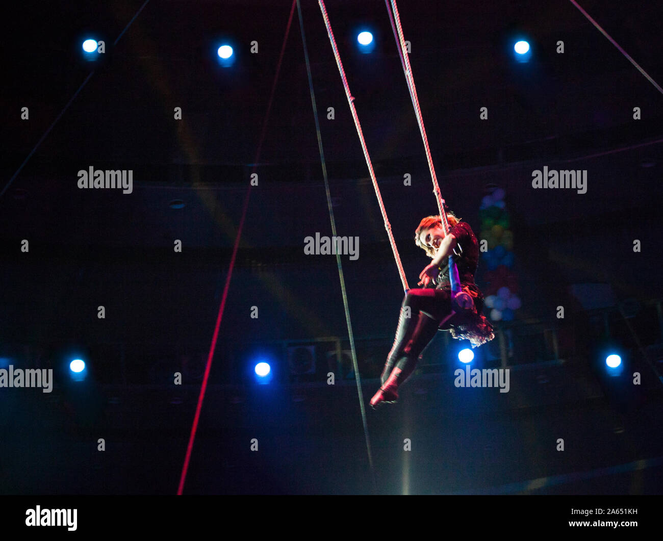 performance of air acrobats in the circus Stock Photo - Alamy