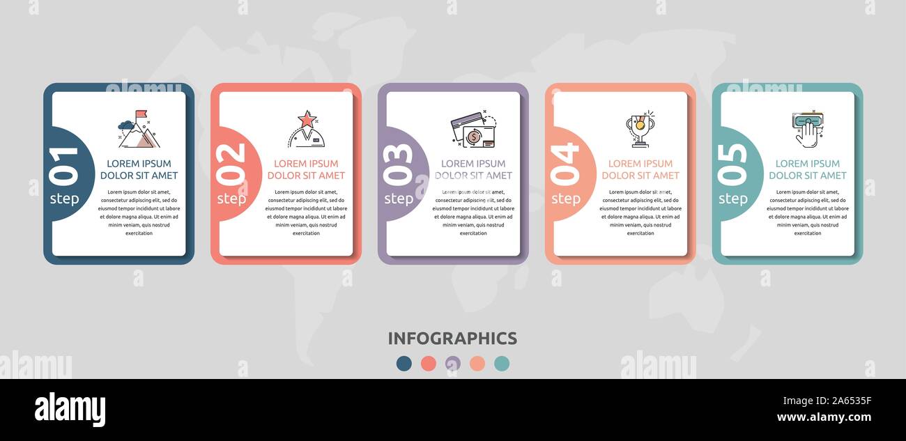 Vector infographic flat template. Rectangles for five diagrams, graph ...