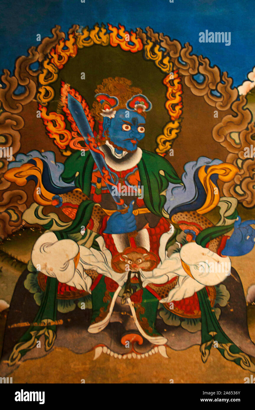 Wall paintings in Tango monastery in Thimpu Valley, Thimpu, Bhutan ...