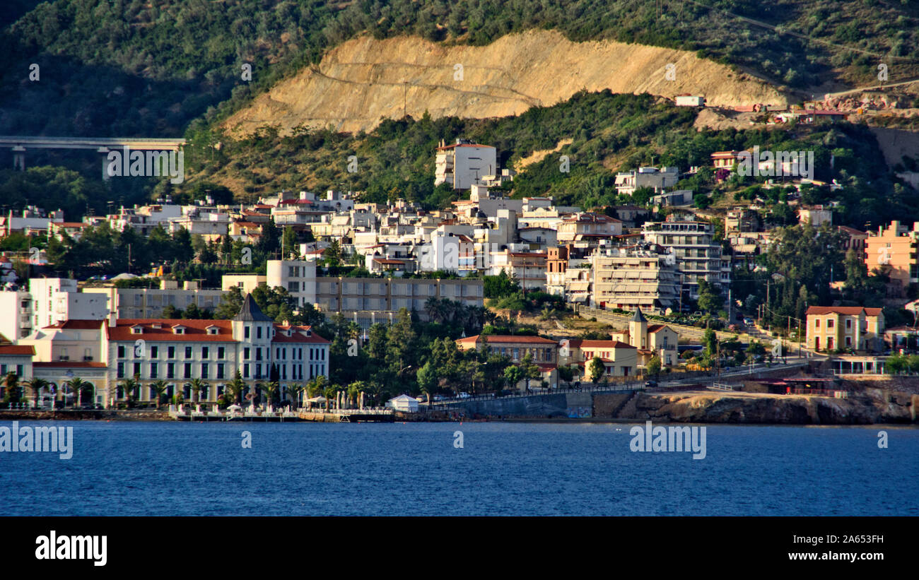 Loutra Edipsou, Greece, Jun 04, 2016. View from the ferry to the famous ...