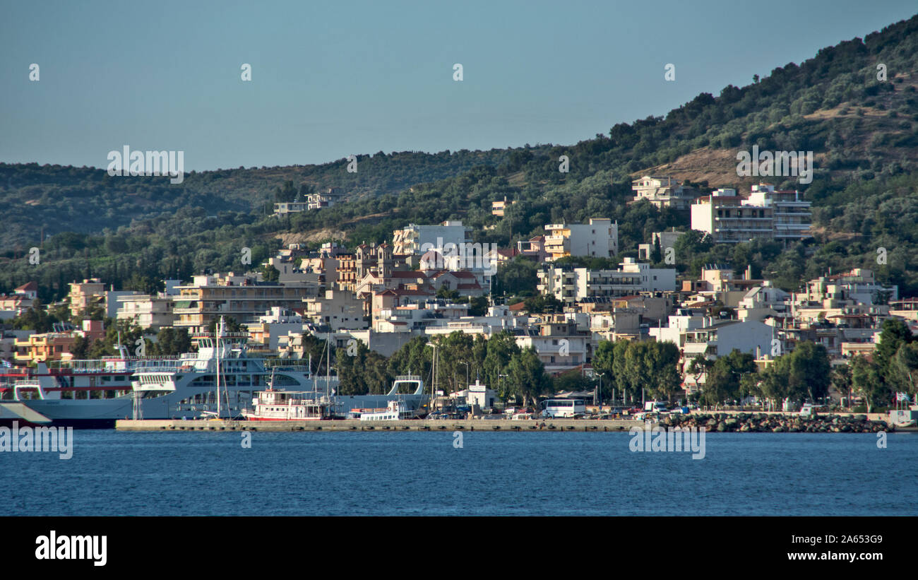 Loutra Edipsou, Greece, Jun 04, 2016. View from the ferry to the famous ...