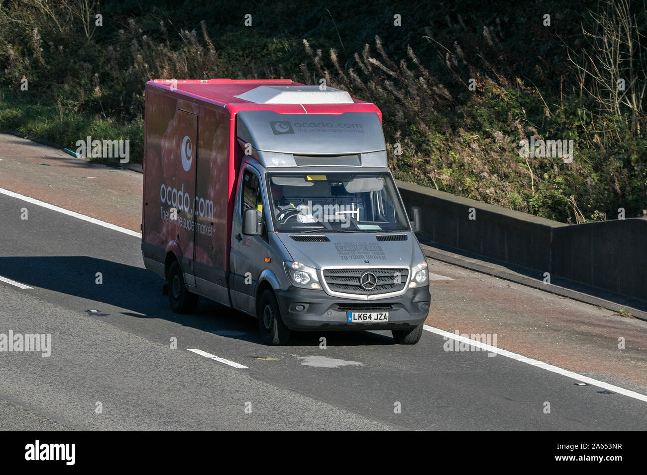 Ocado Mercedes sprinter delivery Vehicle traveling on the M6 motorway ...