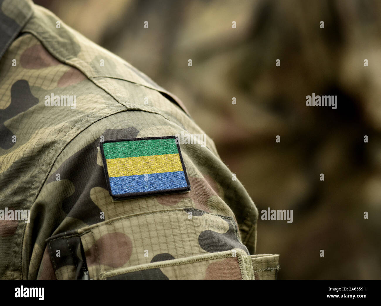 Flag of Gabonese on military uniform. Army, troops, soldiers, Africa ...