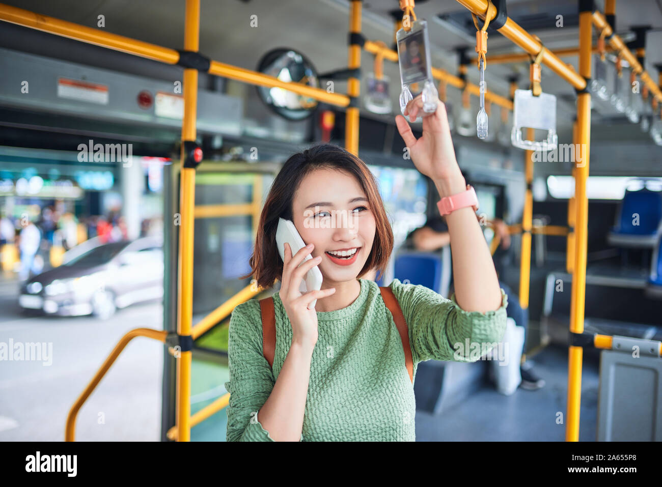 Passenger in bus talking on hi-res stock photography and images - Alamy