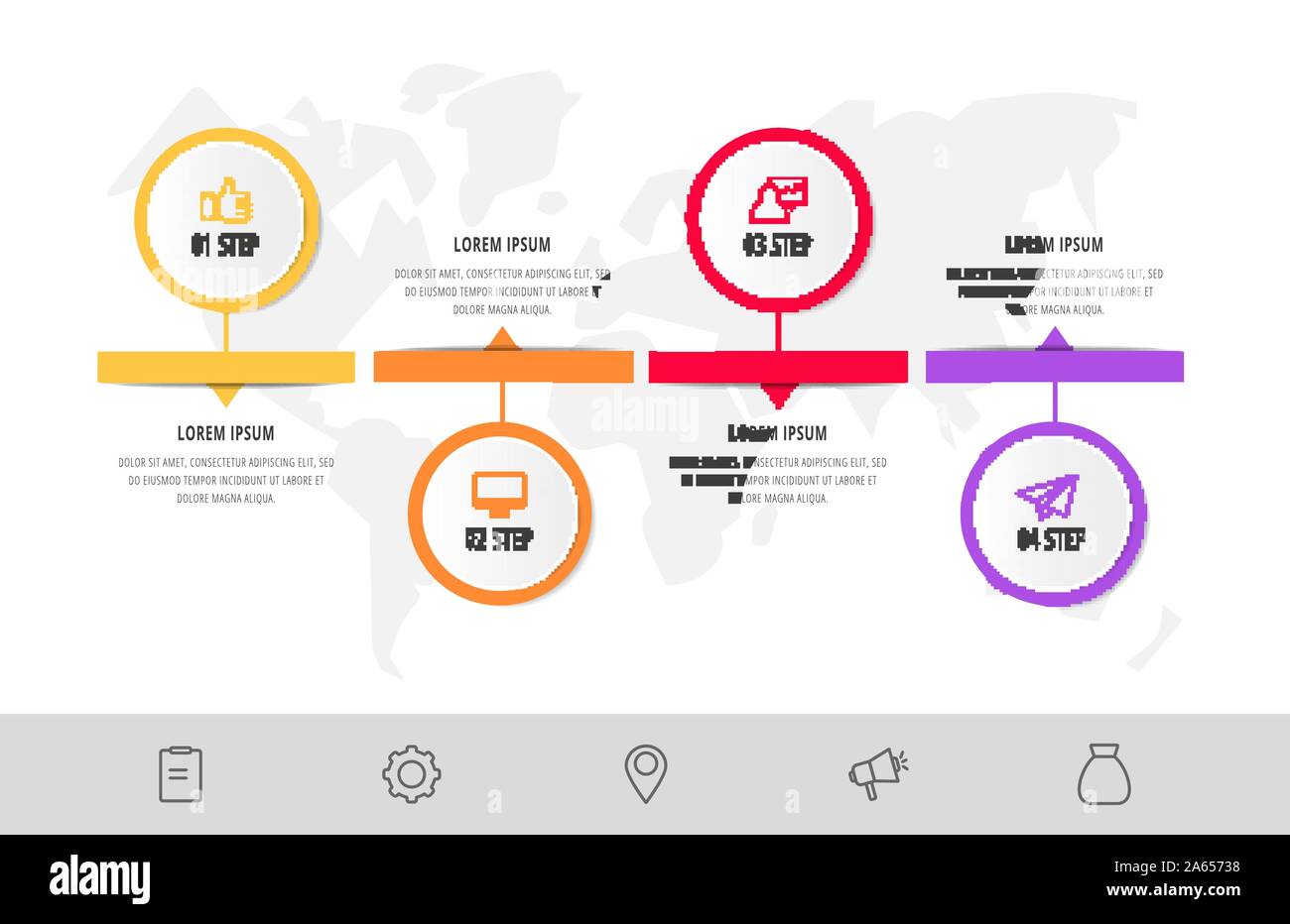 Vector infographic flat template. Circles with arrow for four diagrams, graph, flowchart ...