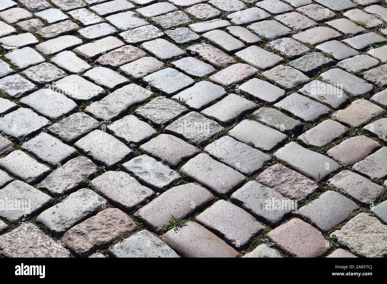 Highly detaled close up view on cobblestone textues with perspective in ...