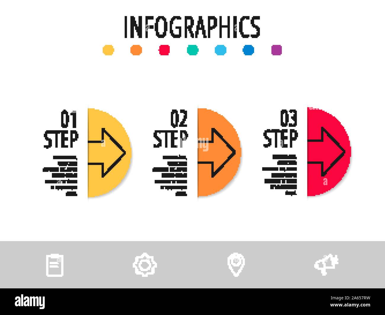 Vector infographic flat template. Semicircle with arrow for three diagrams, graph, flowchart ...