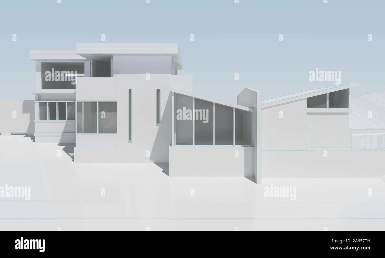 white modern exterior house without textures. 3d rendering Stock Photo ...