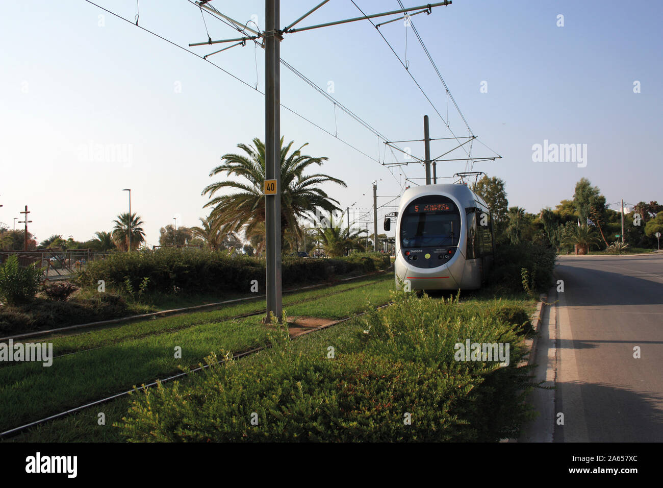 The tram that connects Glyfada with the center of Athens Stock Photo ...