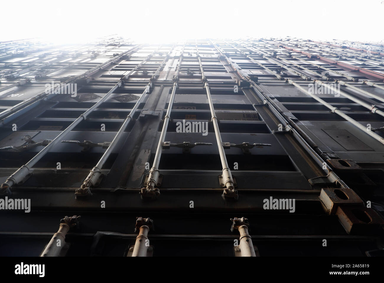 Front view of container stack Shining end Stock Photo - Alamy