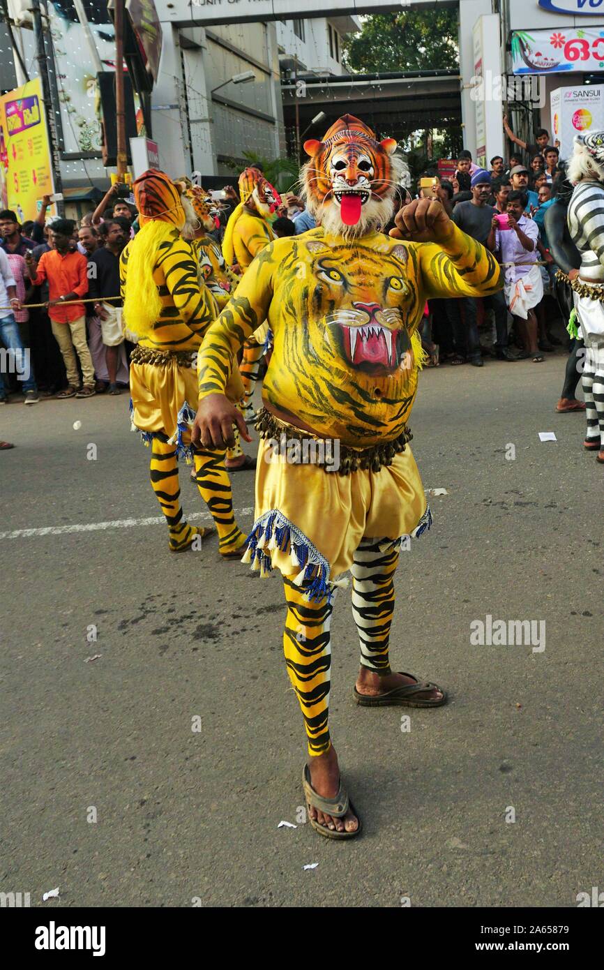 Pulikali Tiger Dance procession, Onam festival, Thrissur, Kerala, India ...
