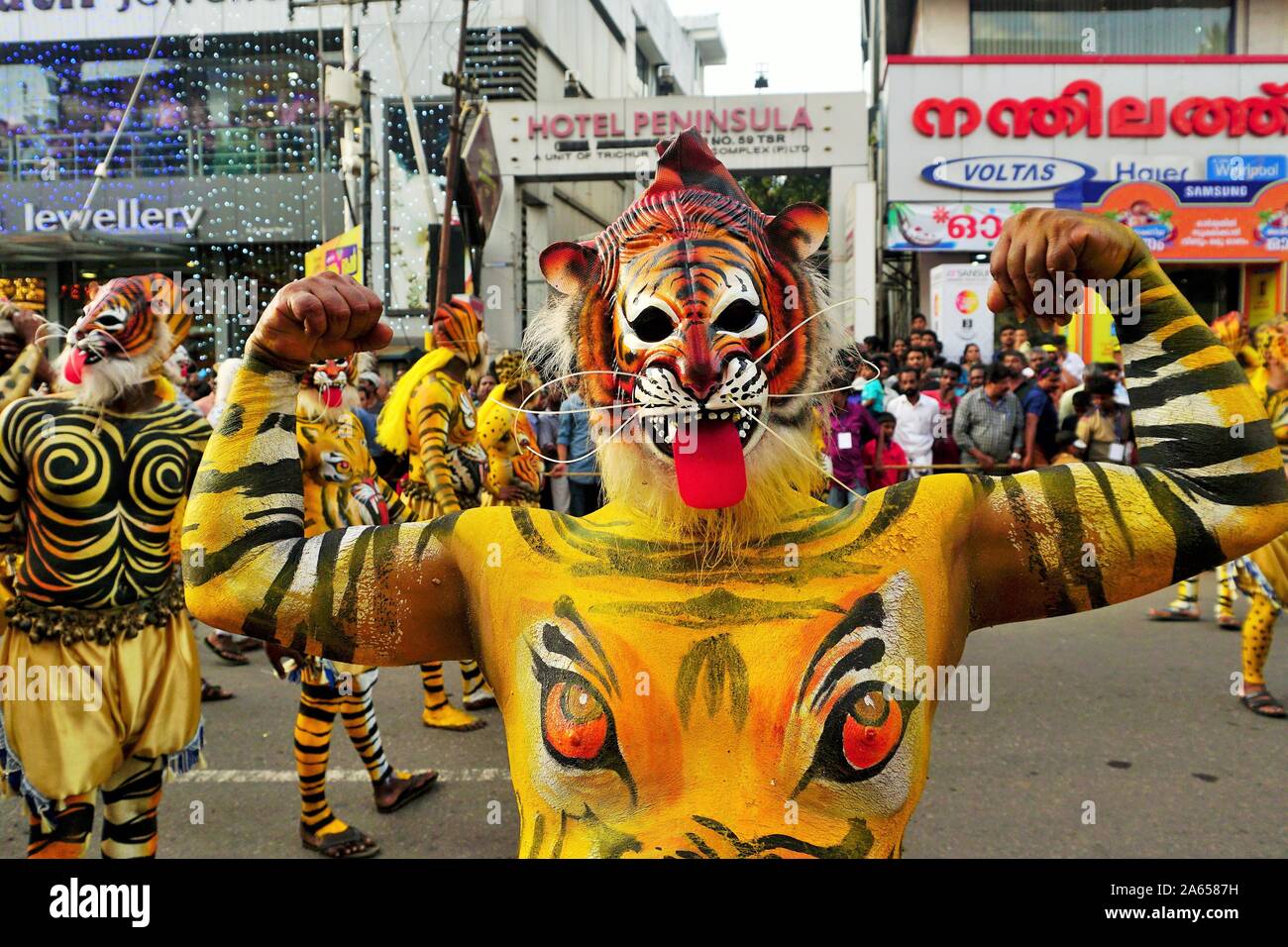 Pulikali Tiger Dance procession, Onam festival, Thrissur, Kerala, India ...