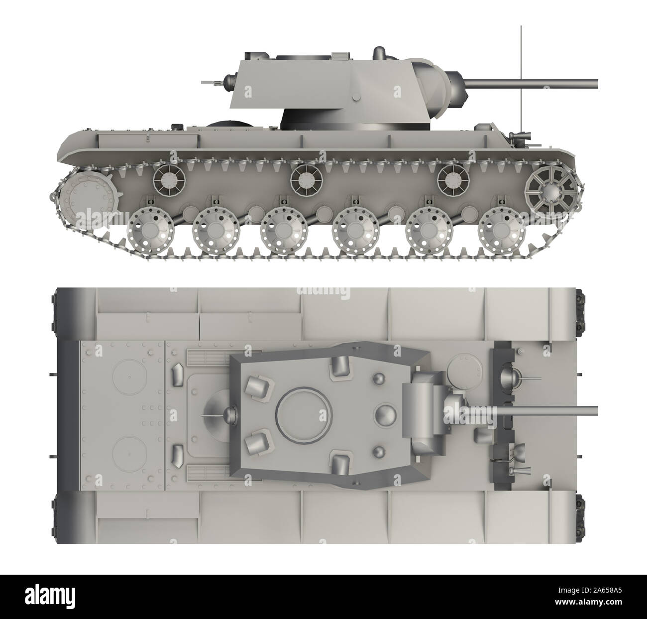 military tank side and top view isolated on white. 3d rendering Stock ...