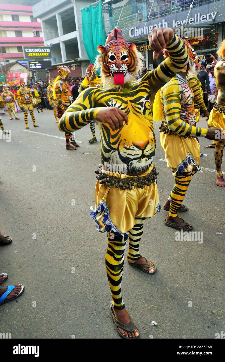 Pulikali Tiger Dance procession, Onam festival, Thrissur, Kerala, India ...