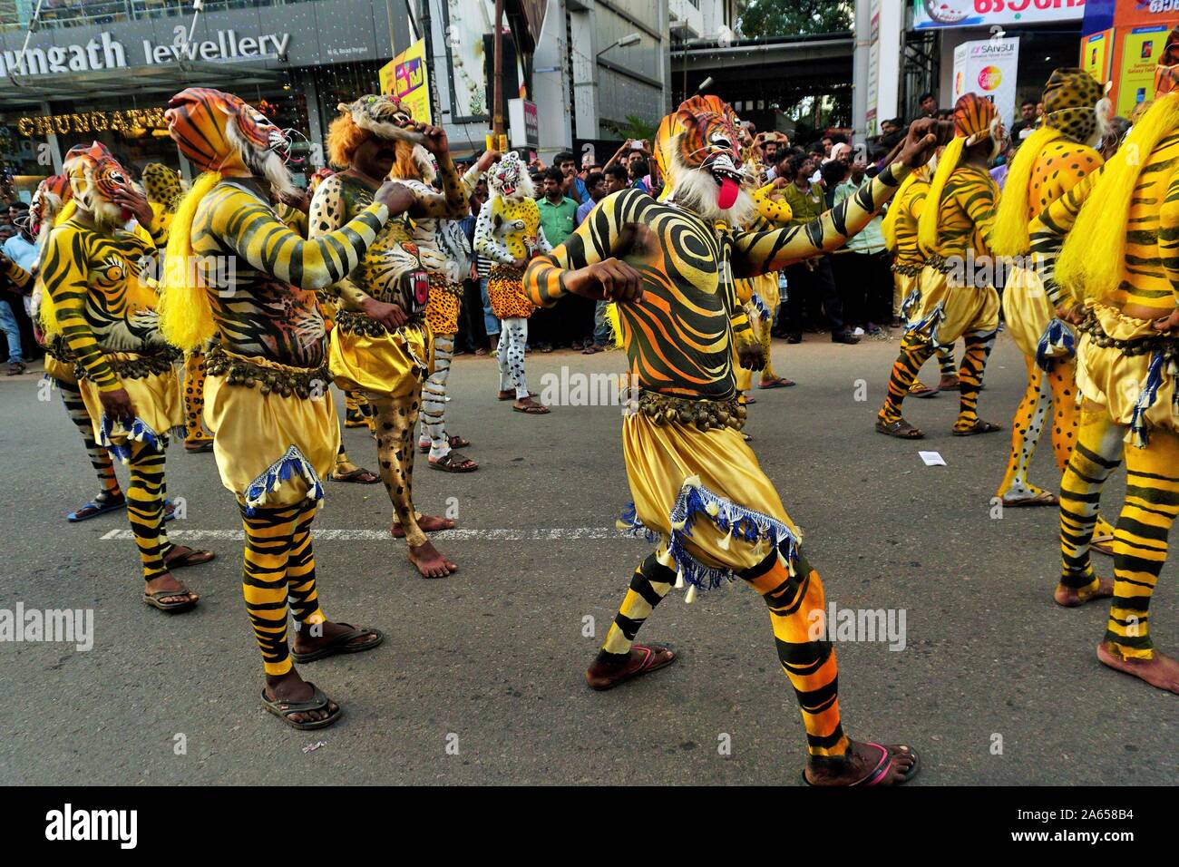 Pulikali Tiger Dance procession, Onam festival, Thrissur, Kerala, India ...