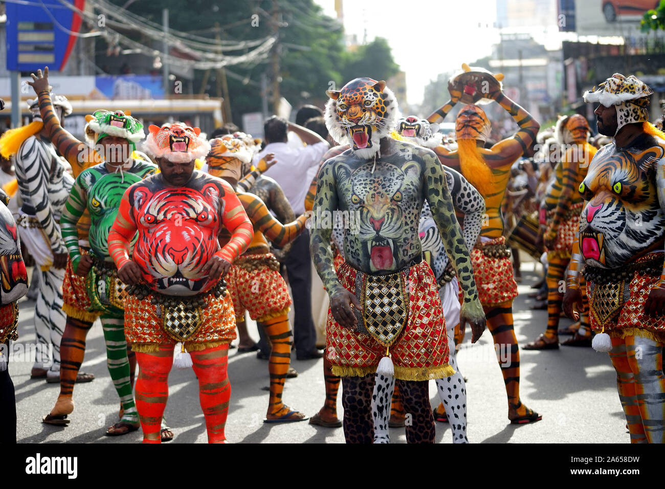 Pulikali Tiger Dance procession, Onam festival, Thrissur, Kerala, India ...