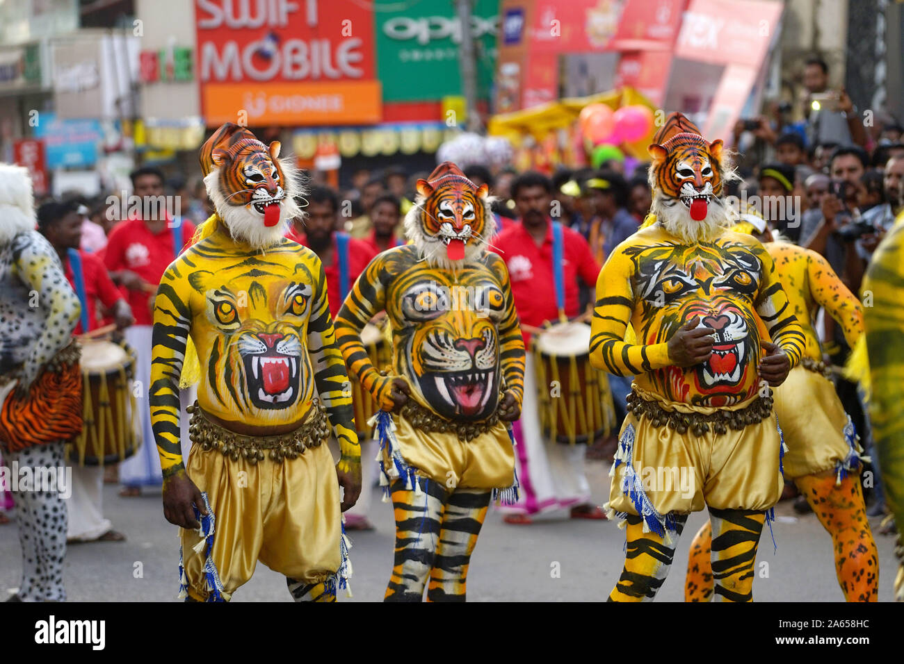 Pulikali Tiger Dance procession, Onam festival, Thrissur, Kerala, India ...