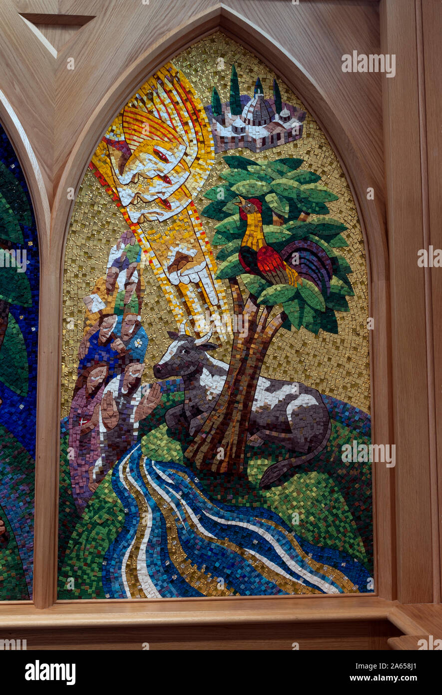 Reredos mosaic by Nicholas Mynheer, detail, St. Kenelm`s Church ...