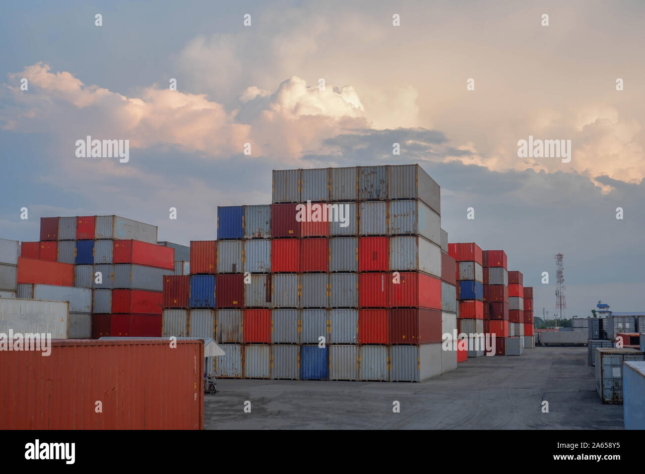 Container stacks in vessels waiting to be imported and exported Stock ...