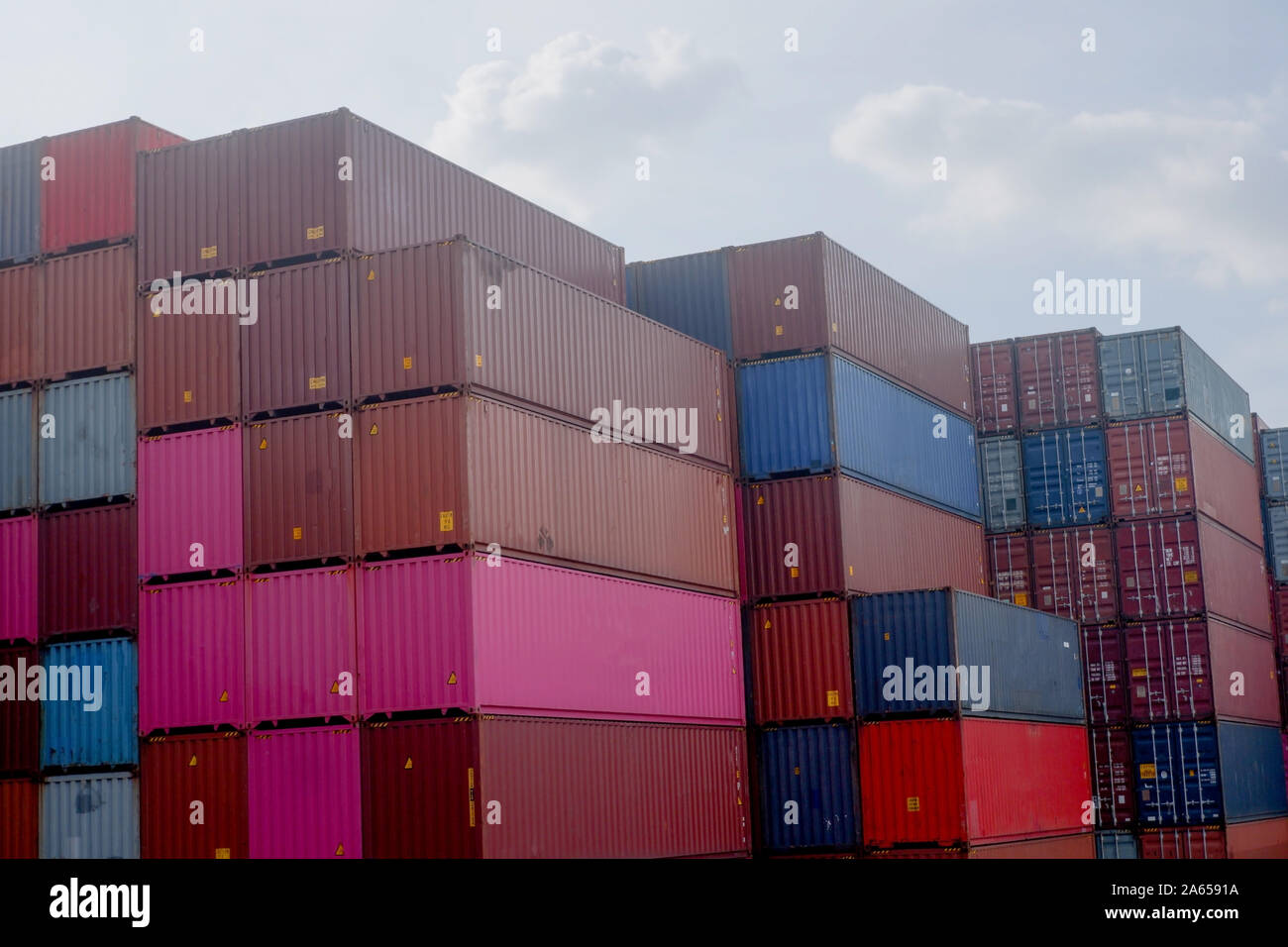 Container stacks in vessels waiting to be imported and exported Stock ...
