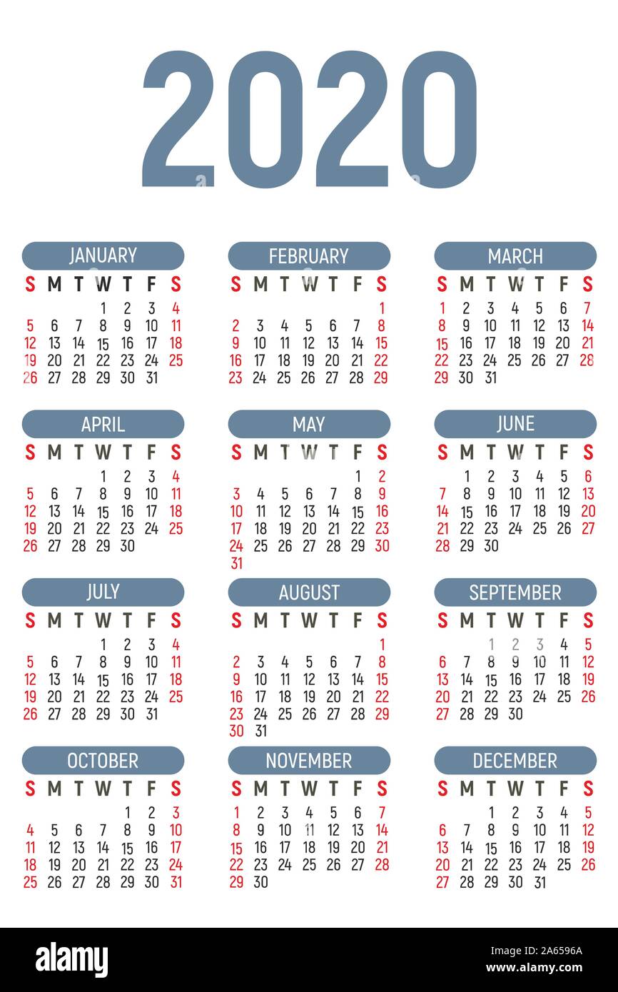 2020 wall calendar concept banner. Flat illustration of 2020 wall ...