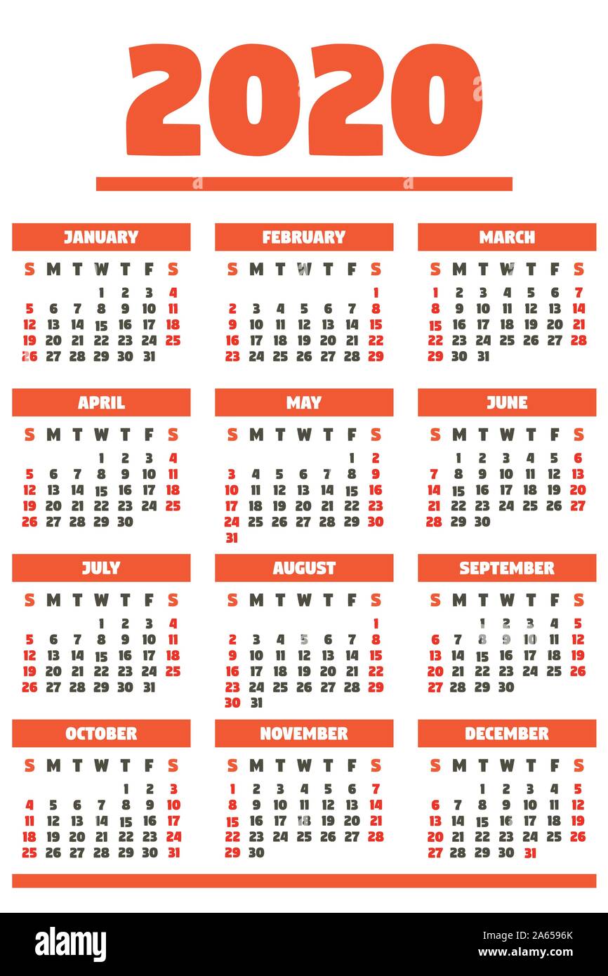 Red 2020 year calendar concept banner. Flat illustration of red 2020 ...