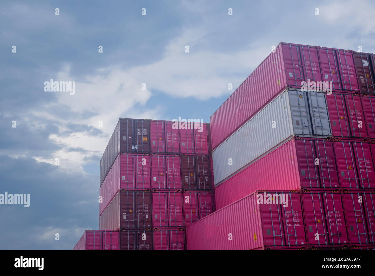 Container stacks in vessels waiting to be imported and exported Stock ...