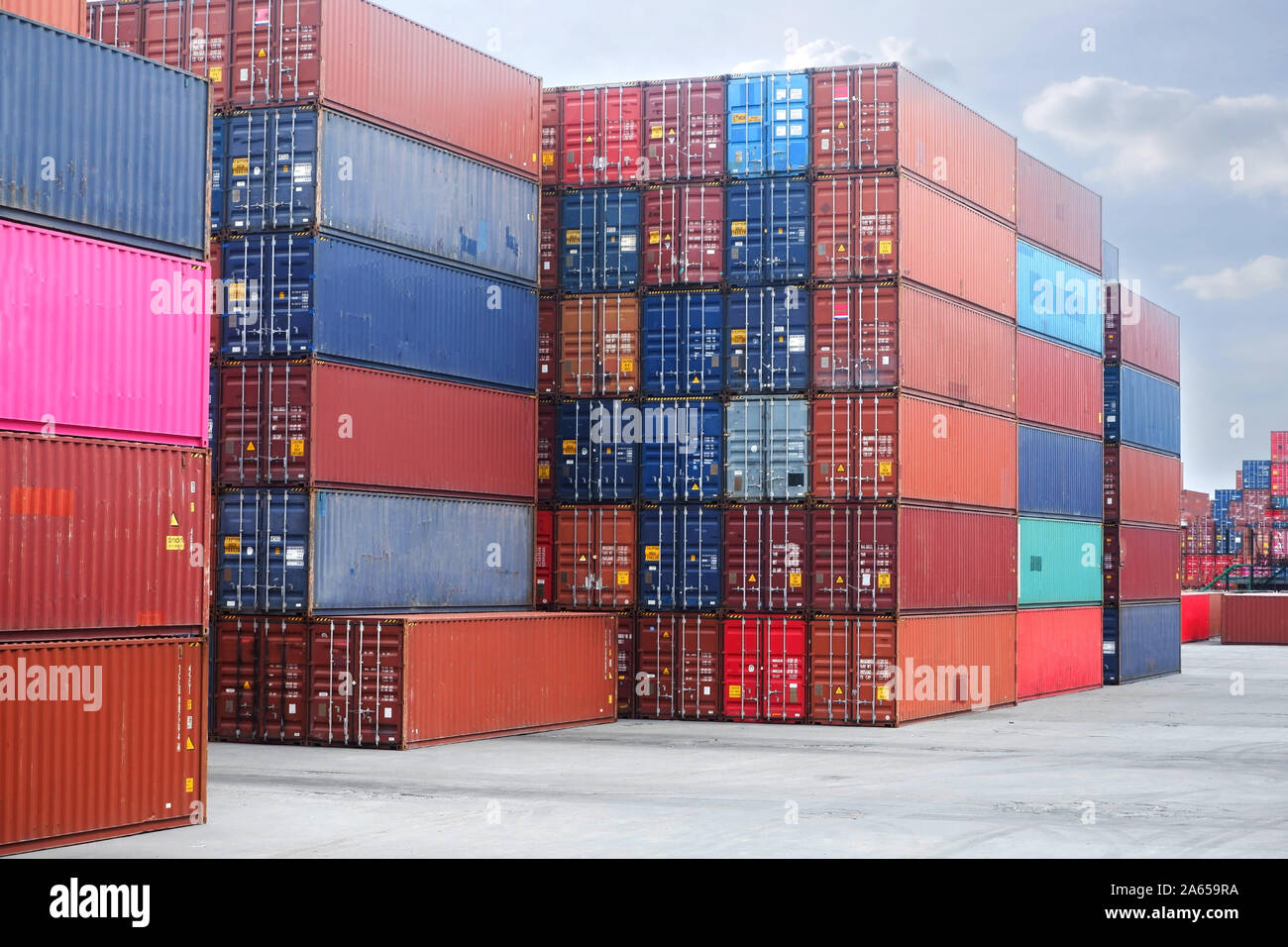 Container stacks in ships waiting to be imported and exported Stock ...