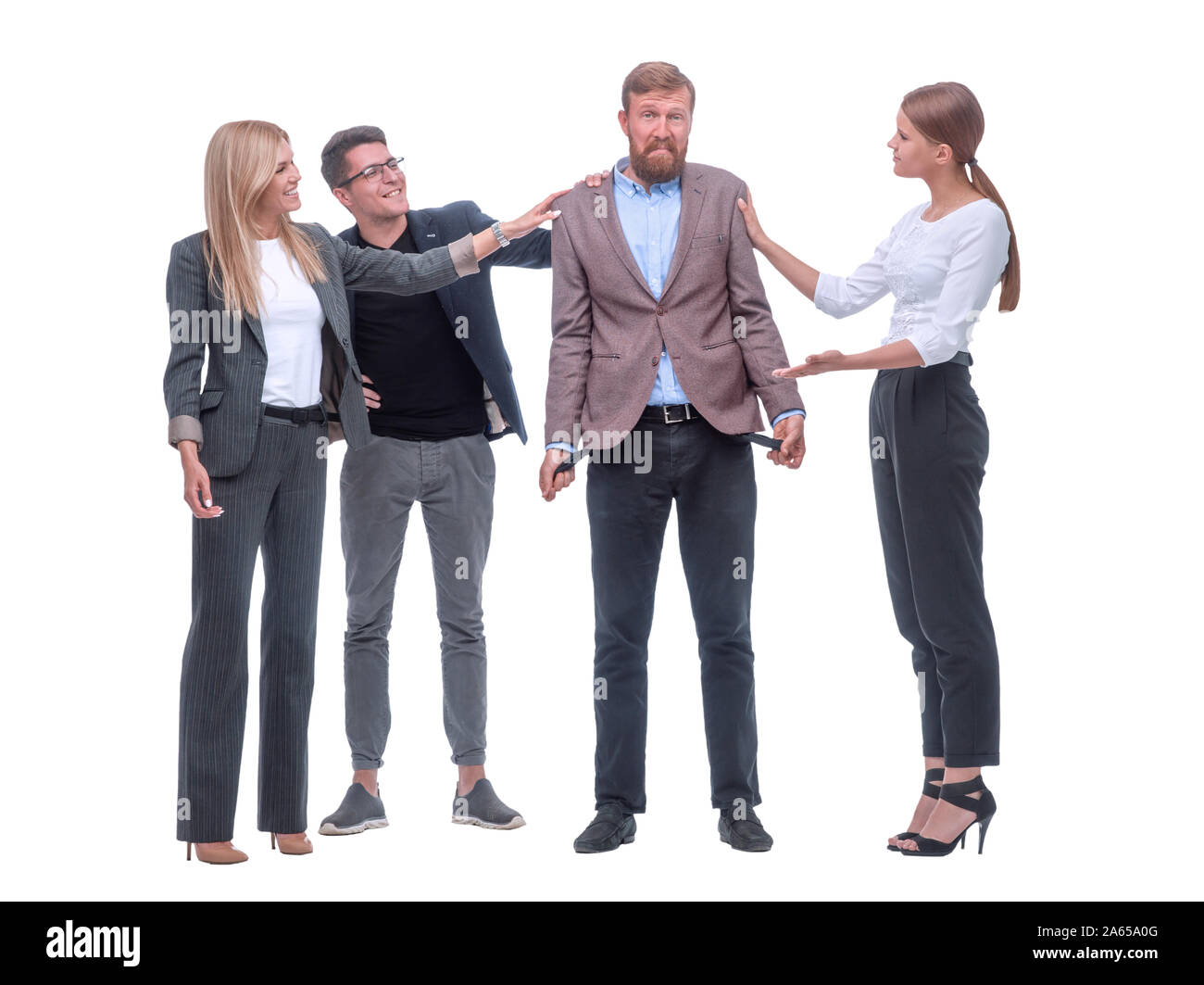 business team feels sorry for the sad businessman Stock Photo - Alamy