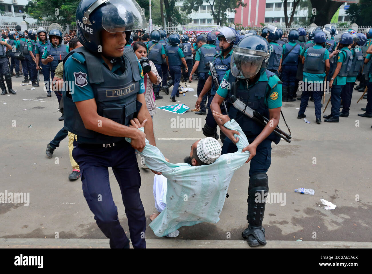 Dhaka, Bangladesh - October 23, 2019: Police dispersed protesters ...