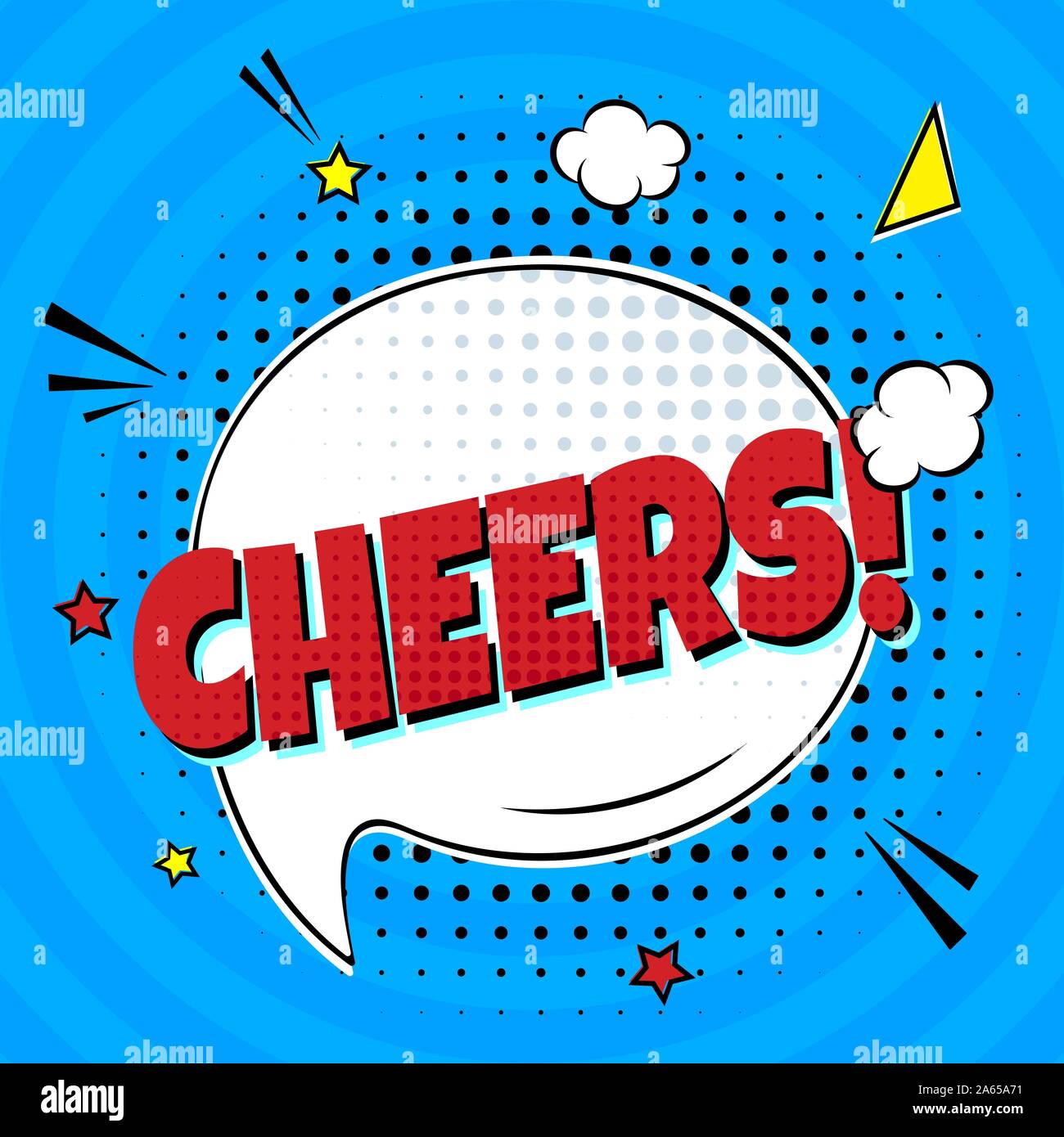 Comic Lettering Cheers In The Speech Bubbles Comic Style Flat Design ...