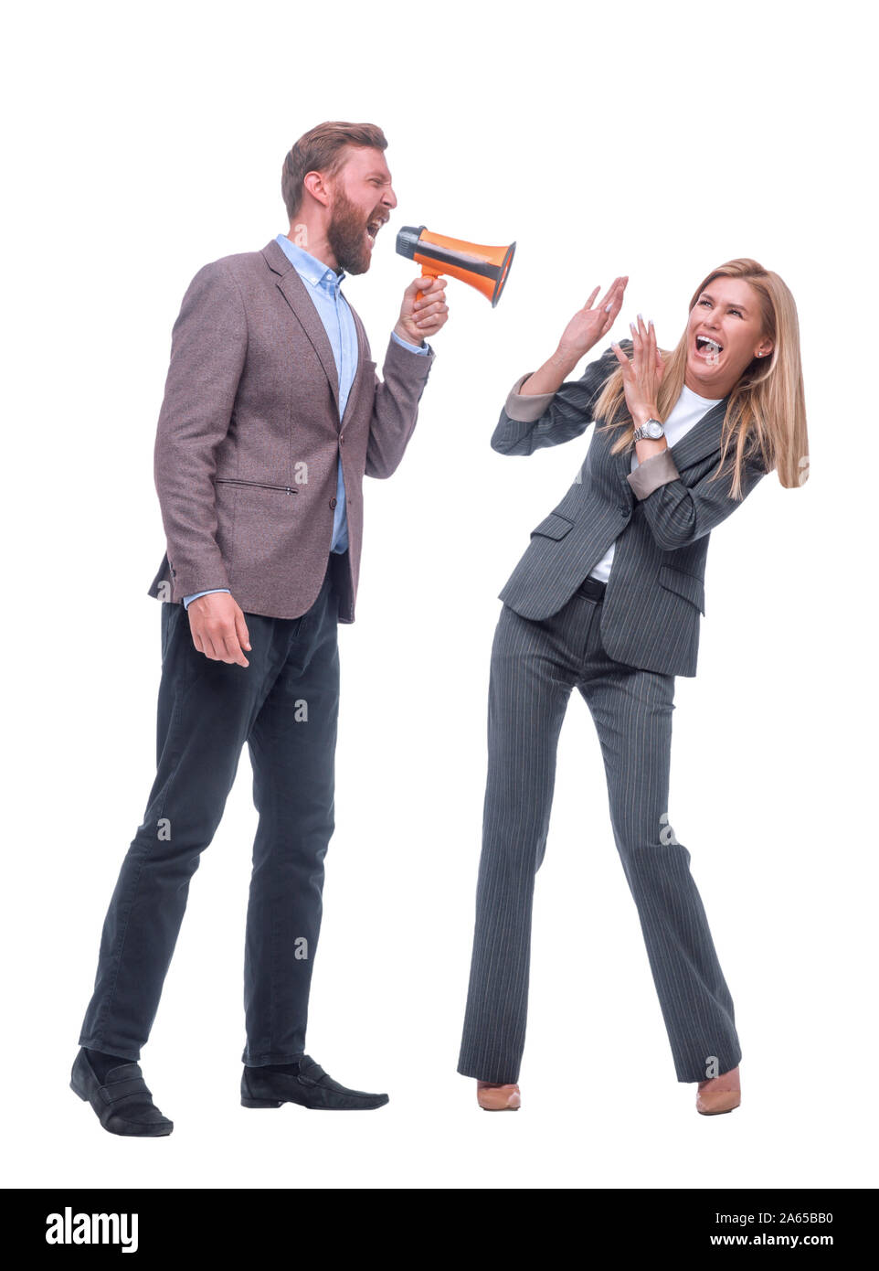 in full growth. angry boss yells at employee Stock Photo - Alamy