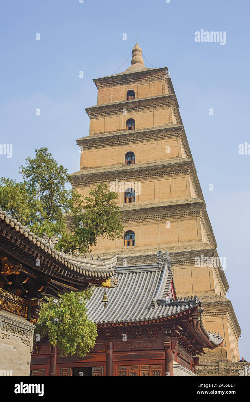 Side view of the Giant Wild Goose Pagoda, the symbol of Xi'an Stock ...