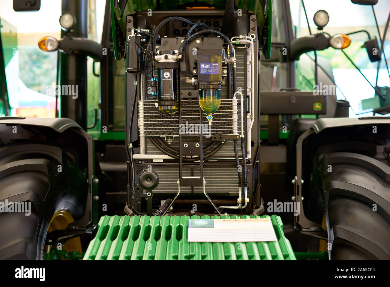 Chisinau, Moldova, October 22, 2019. green tractor John Deere, engine ...