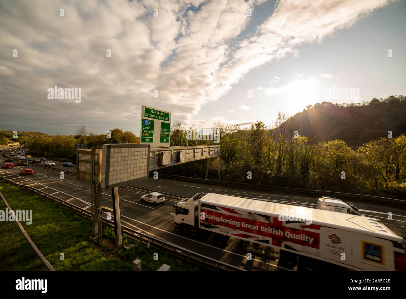 The dual-carriageway of the A470 heading south towards Cardiff, Wales ...