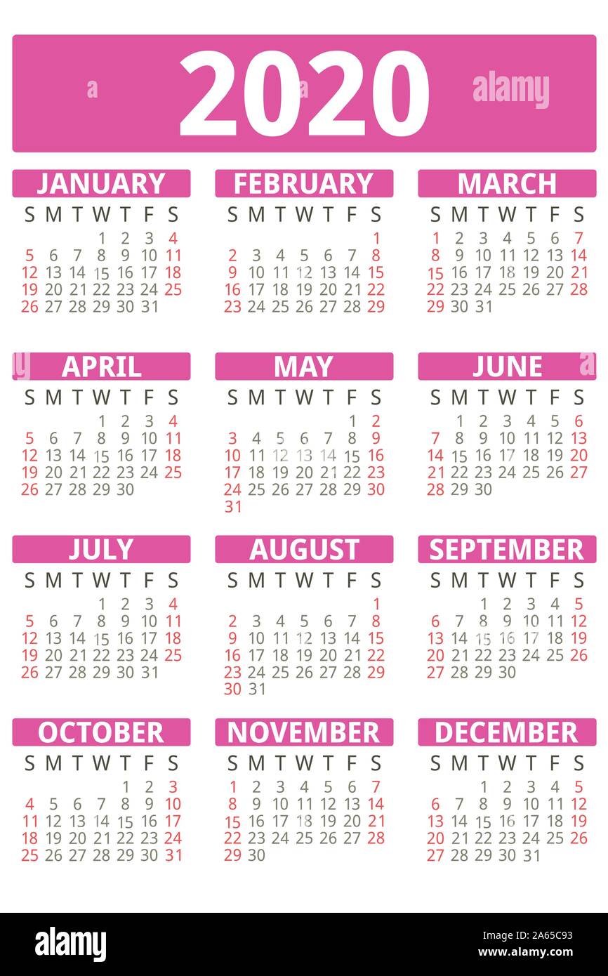 Pink calendar 2020 year concept banner. Flat illustration of pink ...
