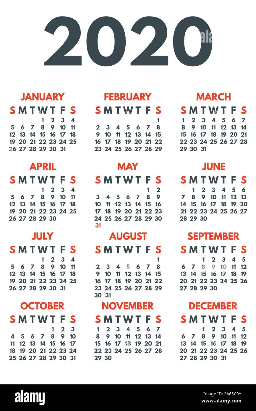 2020 year calendar concept banner. Flat illustration of 2020 year ...