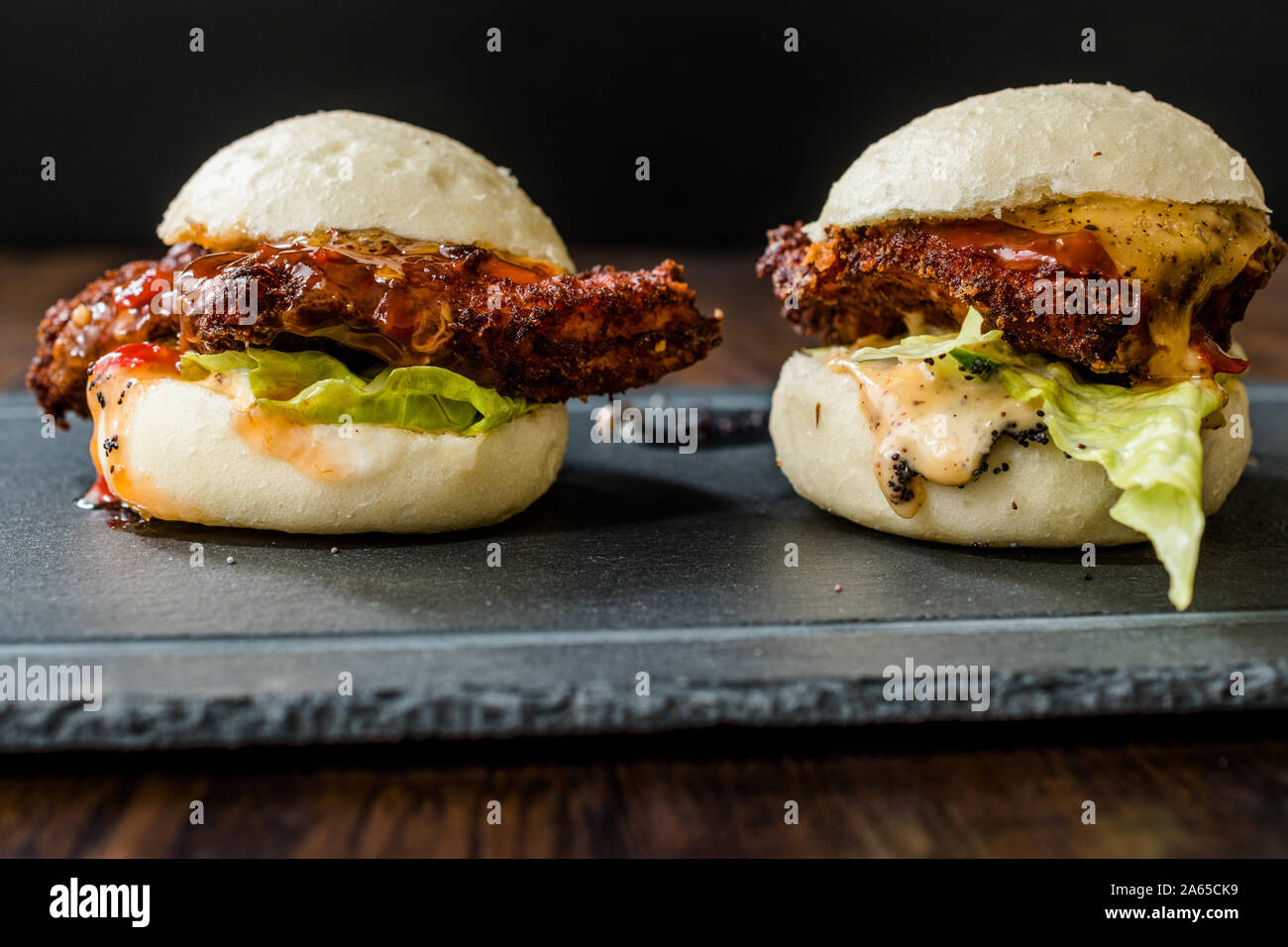 Gua Bao Burger with Crispy Chicken and Red Hot Chili Relish Sauce Buns ...