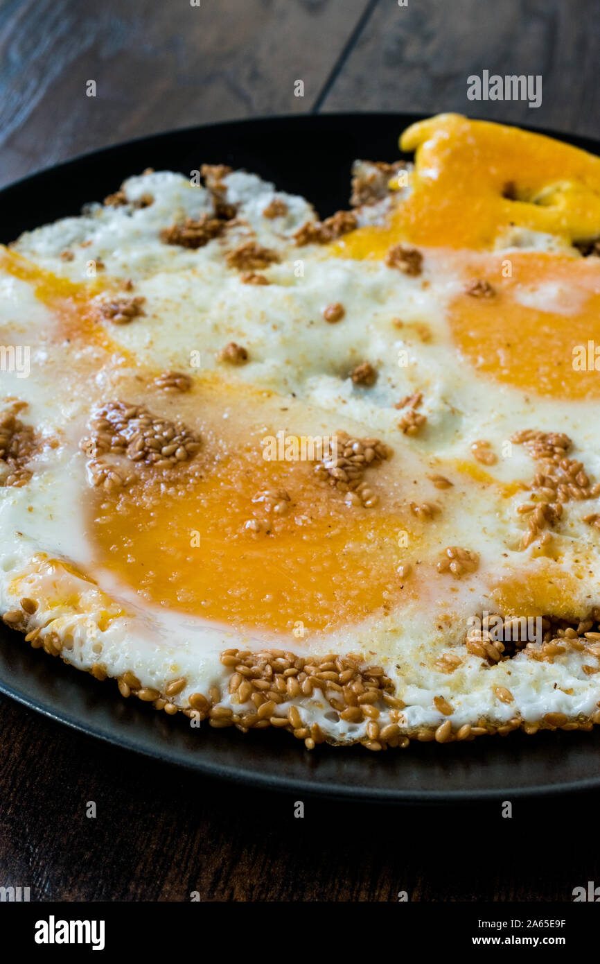 Sesame Seeds with Fried Eggs for Turkish Breakfast. Organic Traditional ...