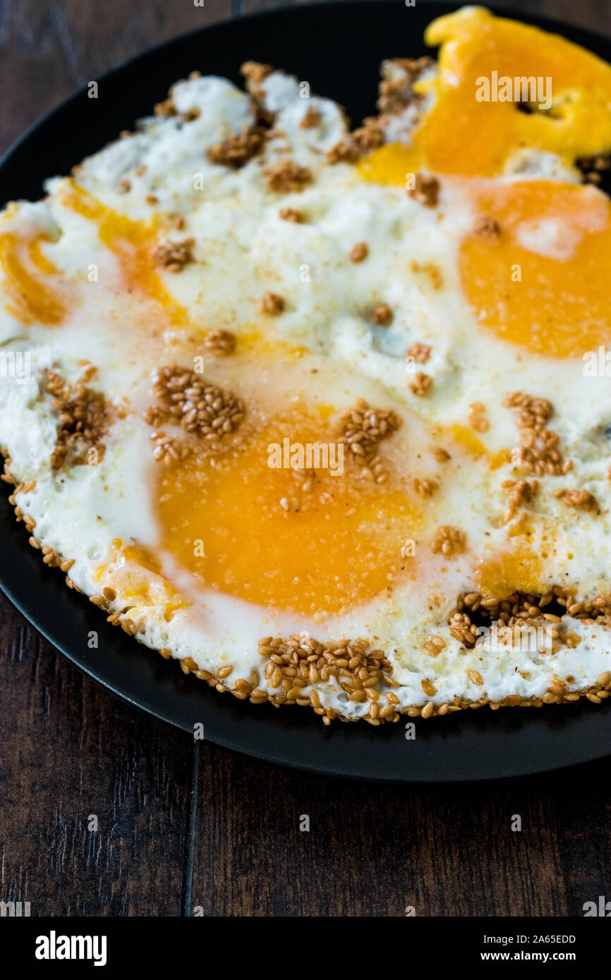 Sesame Seeds with Fried Eggs for Turkish Breakfast. Organic Traditional ...