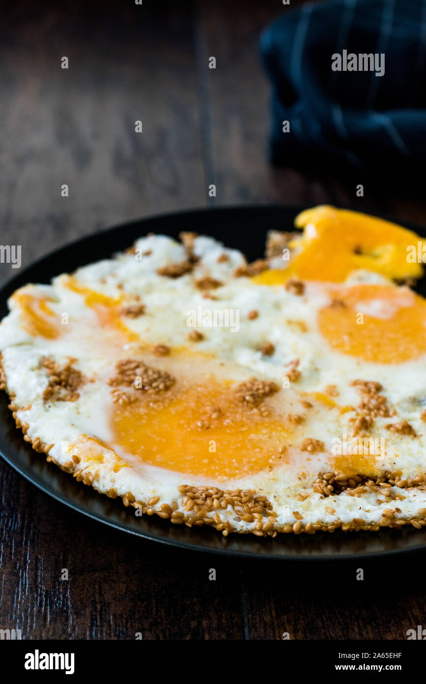 Sesame Seeds with Fried Eggs for Turkish Breakfast. Organic Traditional ...