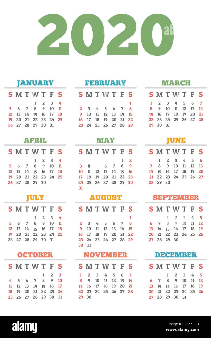 New 2020 year calendar concept banner. Flat illustration of new 2020 ...