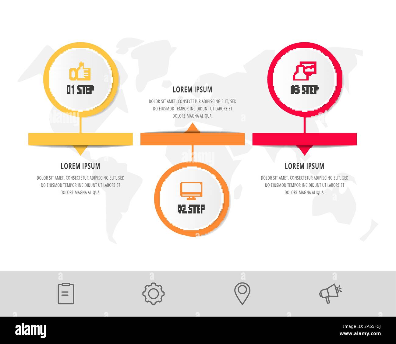 Vector infographic flat template. Circles with arrow for three diagrams, graph, flowchart ...