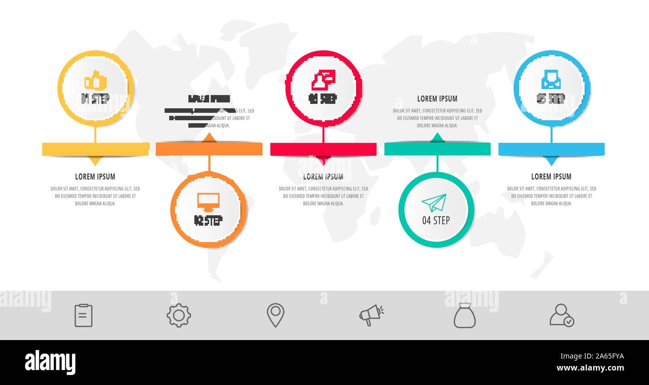 Vector infographic flat template. Circles with arrow for five diagrams, graph, flowchart ...