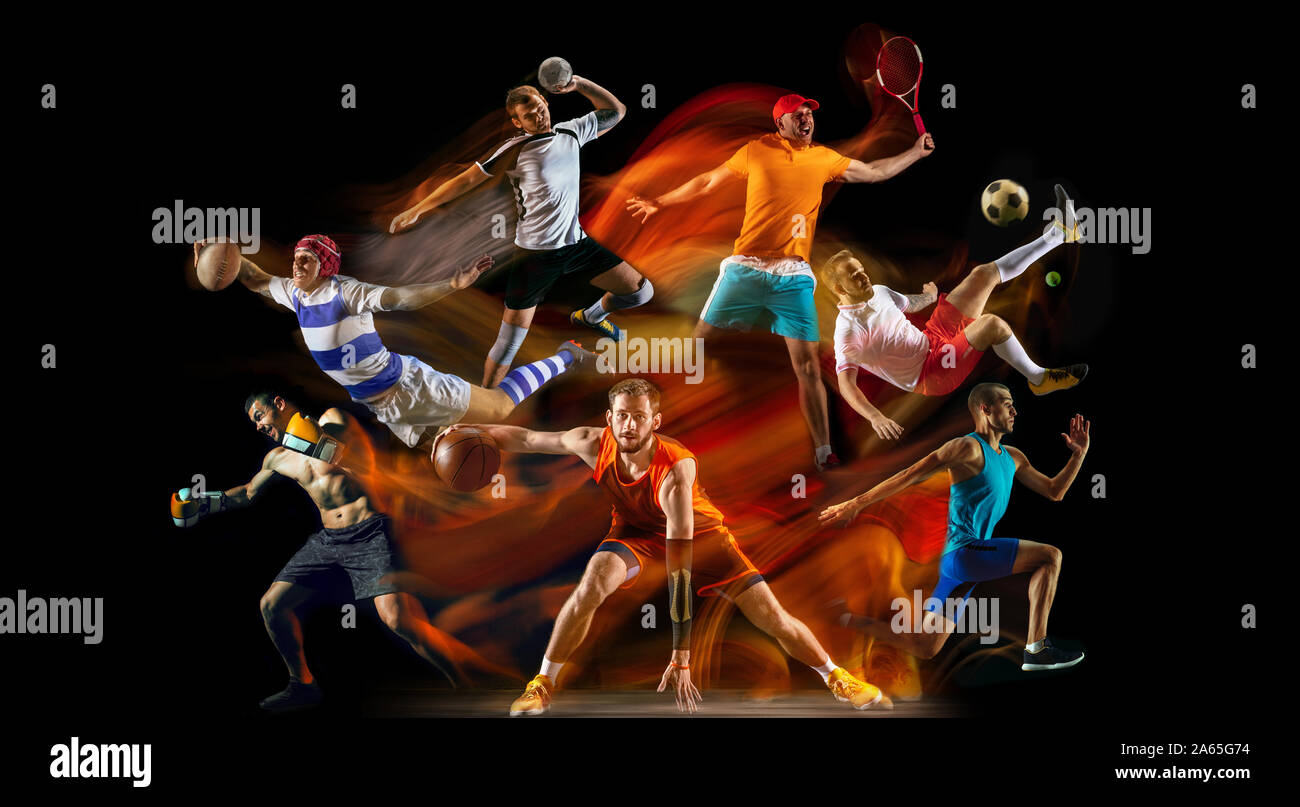 Creative collage of unrecognizable models running and jumping ...