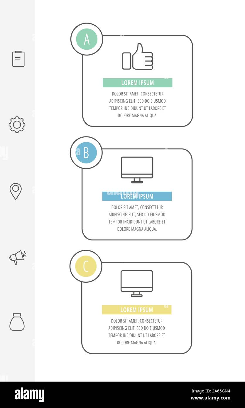 Vector infographic flat template. Rectangles for three diagrams, graph, flowchart, timeline ...