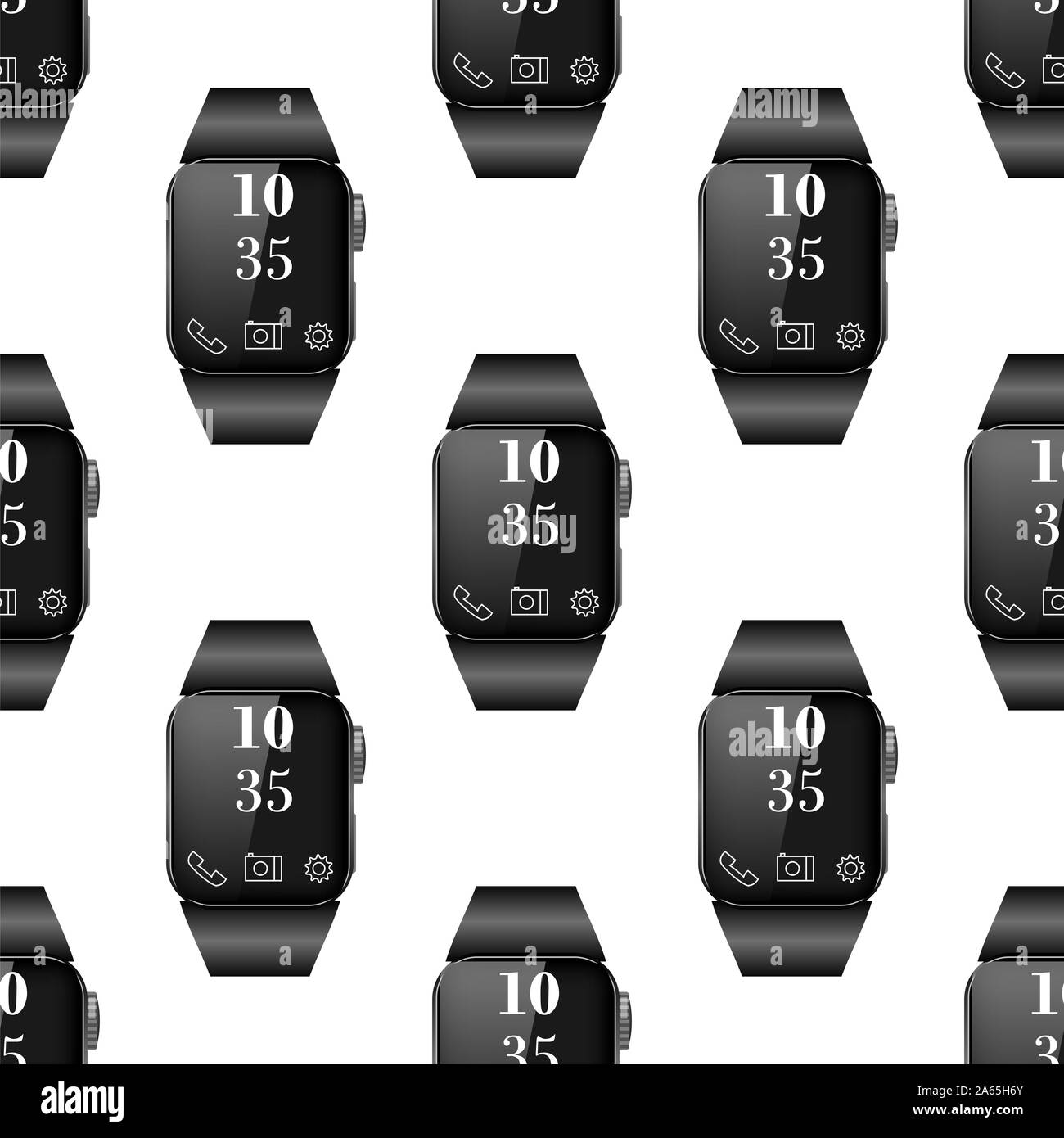 Black Smart Watch Seamless Pattern Isolated on White Background Stock ...