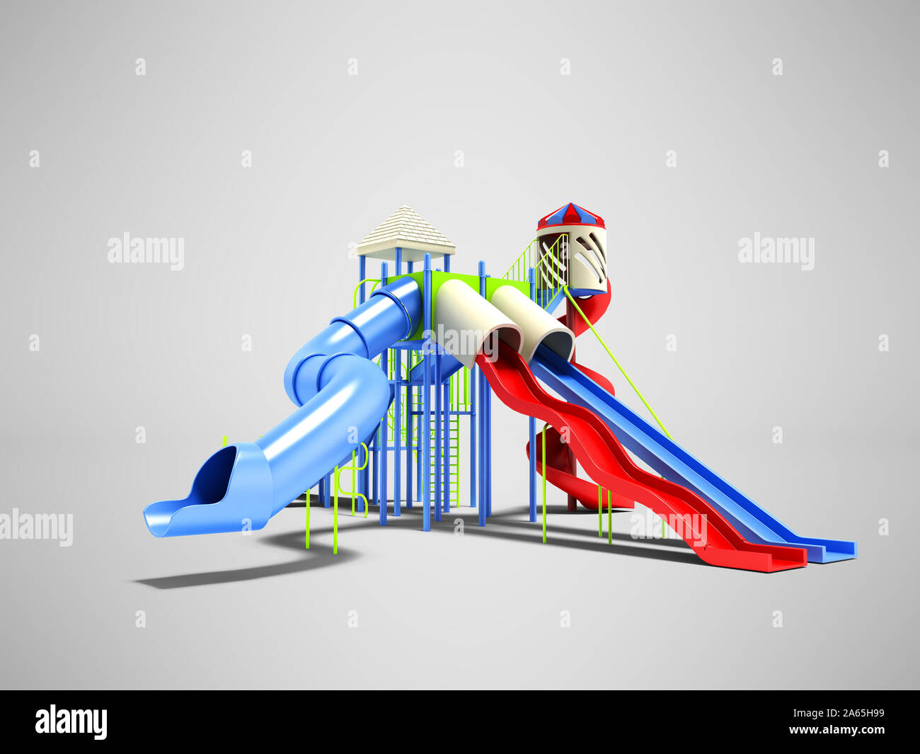 Playground for children with closed slides and double slides 3d render ...
